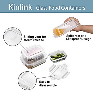 KINLINK Glass Food Storage Containers 18-Pieces with Lids, Glass Meal Prep Containers with BPA-Free Lids, 3 Different Sizes with Airtight Lock 13oz/410ml, 24oz/700ml, 35oz/1040ml