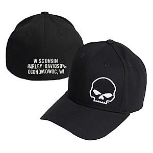Harley-Davidson Men's Crooked Skull Curved Bill Stretch Fit Baseball Cap (L/XL) Black