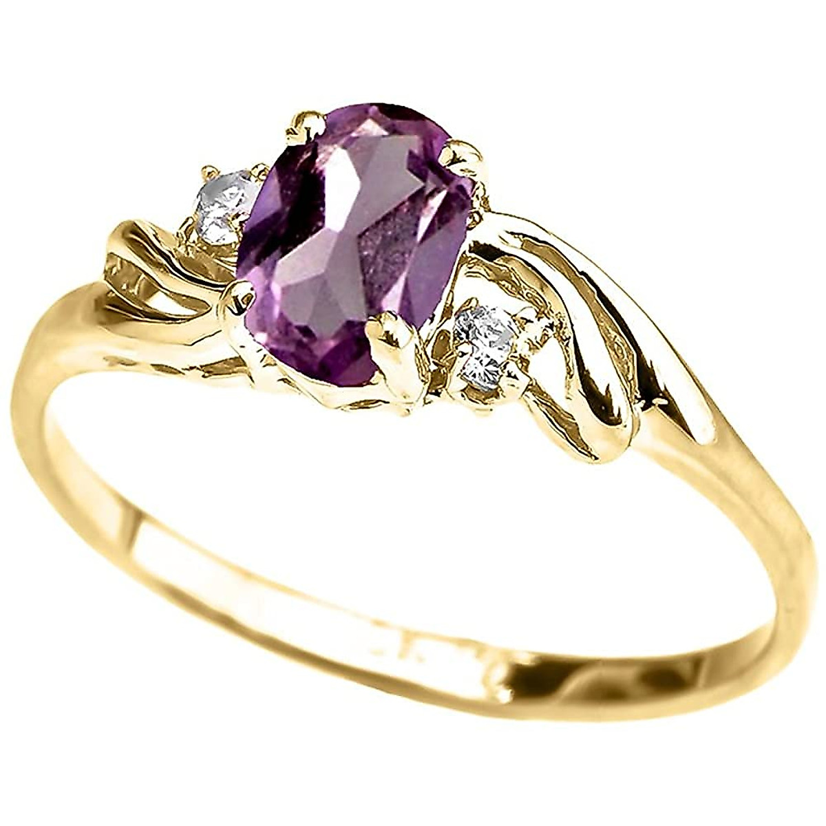 10k Yellow Gold Oval Shaped Purple Cubic Zirconia with Round White Topaz 3-Stone Swirl Ring - Size 10-1/2