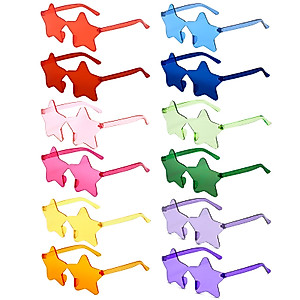 Geopty 12 Pack Colorful Star Sunglasses Bulk Candy Color Rimless Star Shaped Party Sunglasses for Women Set
