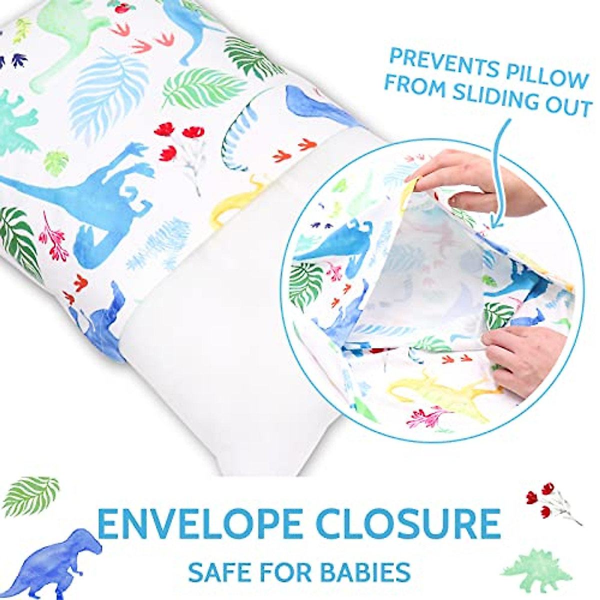 Toddler Pillowcase, Kids Pillow Cover for Sleeping, 2 Pack Dinosaur Set Fit Pillow Sized 13"x 18" Or 14"x19", 100% Silky Soft Microfiber, Envelope Closure, Baby Travel Pillowcase for Boys Girls