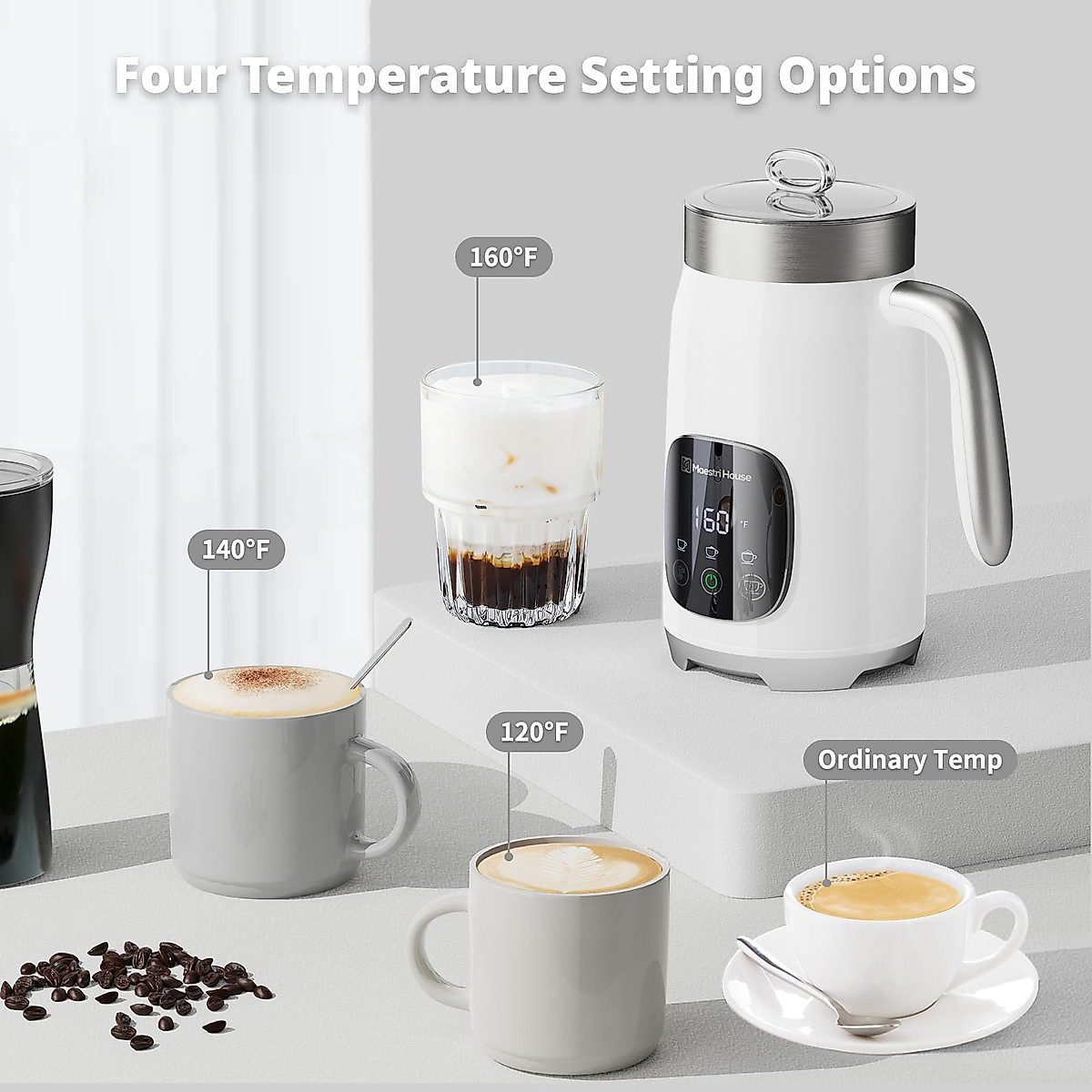 Maestri House Milk Frother, Variable Temp and Froth Thickness Milk Frother and Steamer, 500ML Smart Touch Control Foam Maker, Memory Function for Latte, Warm Milk, Hot Chocolate