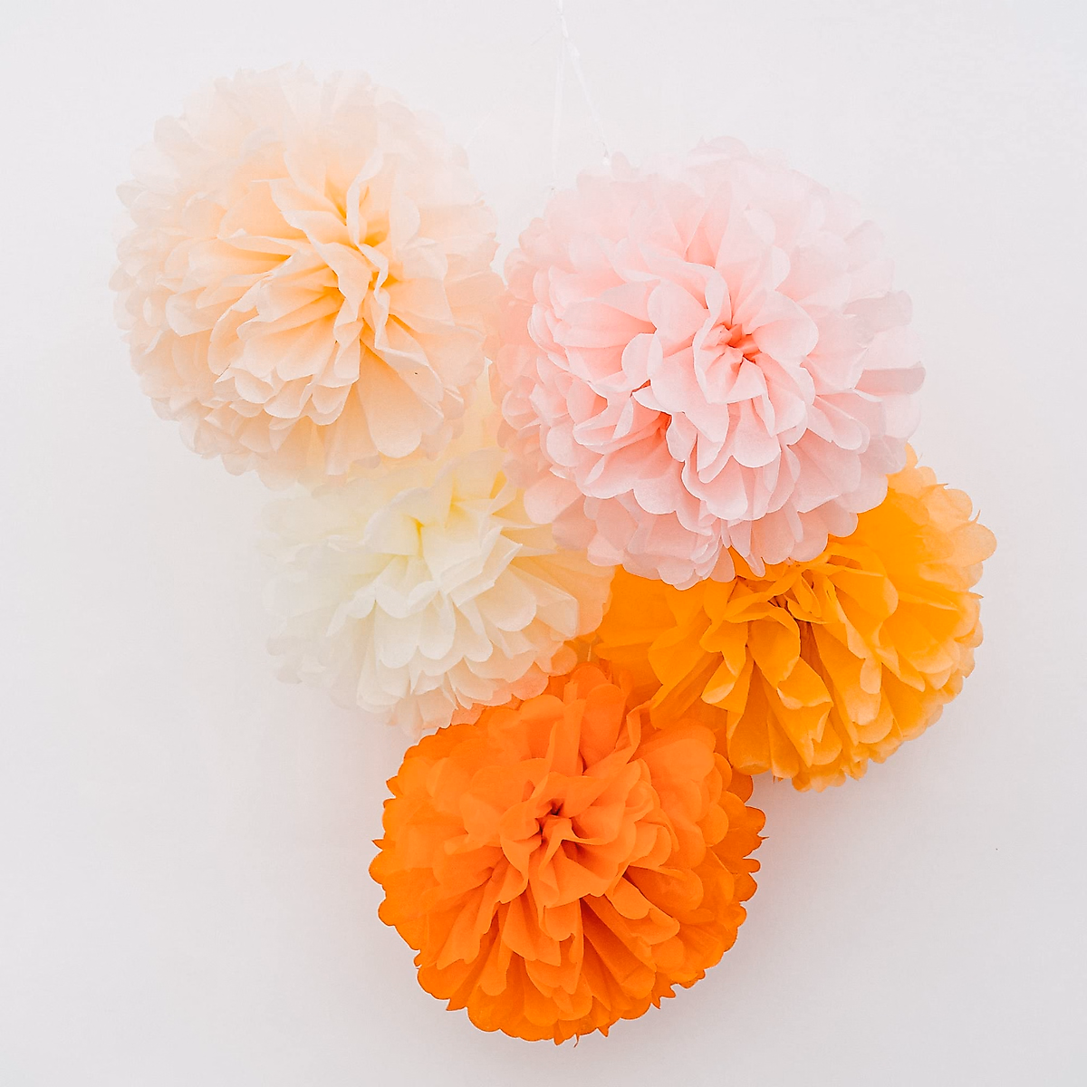 PapaKit Party Tissue Pom Pom Paper Flower Set, for Birthday Party Baby Shower Wedding Engagement Bachelorette Event Decoration ( Bright Orange Bloom, 20 Piece Set)