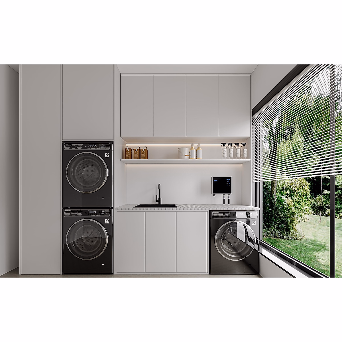 SantiCleana Ozone Laundry Washer System - 2 Outlets! - Stainless Sprayer - Black Hose