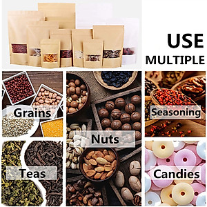 100pcs Kraft Bags with Window Zipper Lock Stand Up Bulk Pouches Resealable 6.2×8.6in