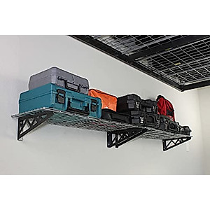 MonsterRax | Garage Wall Shelf Two-Pack White or Hammertone | Three Size Options | Includes Bike Hooks | 300lb Weight Capacity (Hammertone, 12"x36")