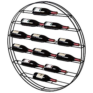 MyGift 12 Bottle Modern Black Metal Round Wall Mounted Wine Display Rack