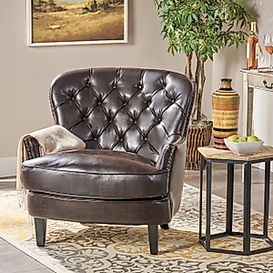 Christopher Knight Home Tafton Tufted Leather Club Chair, Brown 35D x 33.5W x 34.5H in