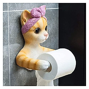 TOWEL BAR RACK Roll Holder Paper Holder Toilet Paper Holder Cartoon Hairband Cat Bathroom Toilet Paper Roll Holder Wall Mount Resin Cute Adhesive Toilet Paper Dispenser With Elastic Rod For Kitchen Li