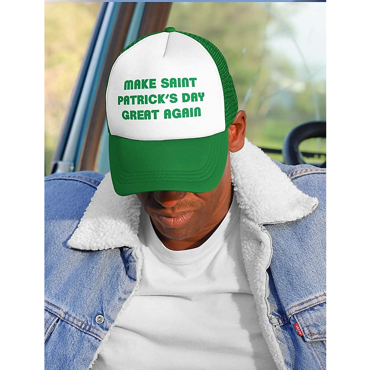 Tstars Make St. Patrick's Day Great Again Trump Trucker Hat Mesh Cap One Size Green/White