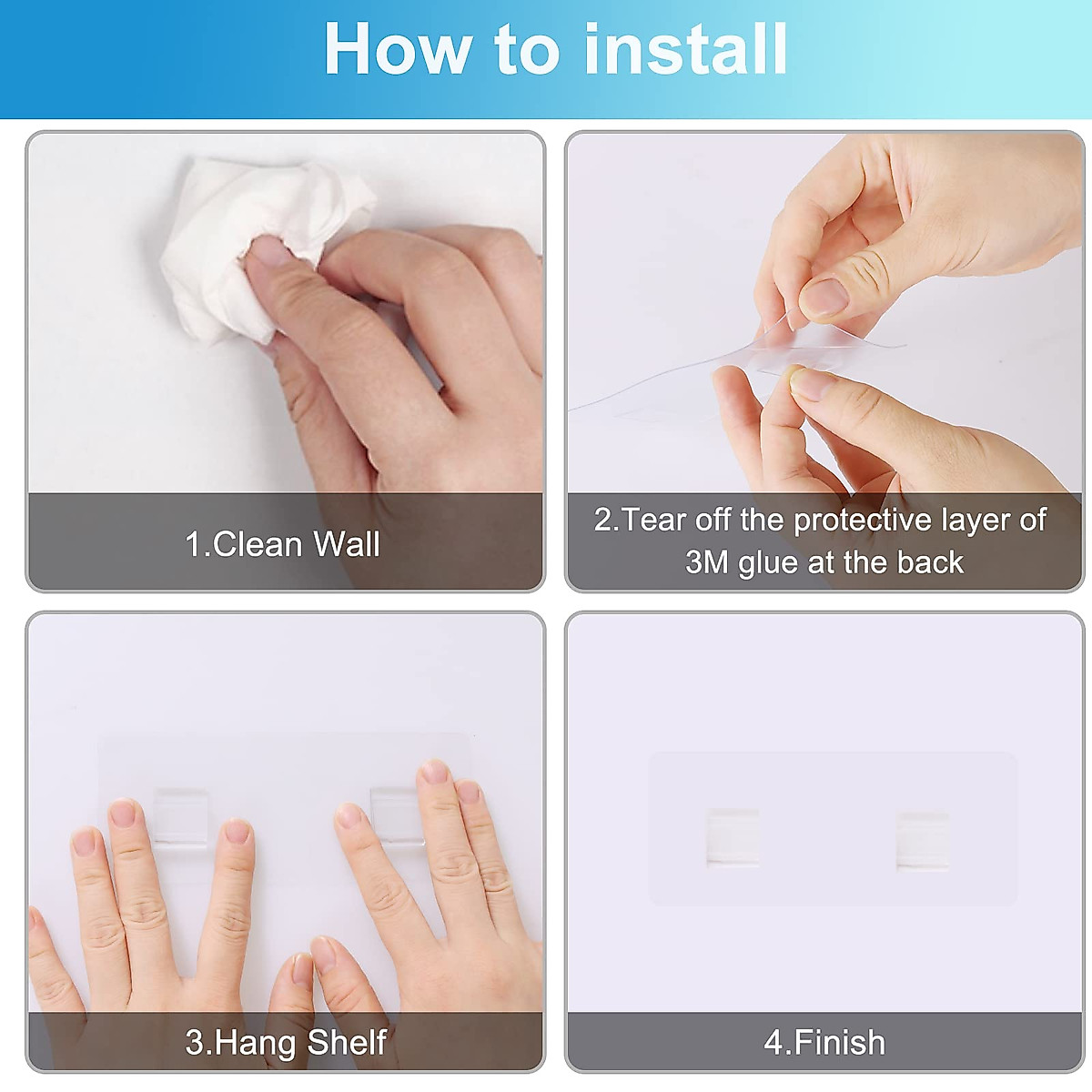 mioule Shower Caddy Adhesive Replacement，Shower Rack Stickers - Shower Shelf Adhesive Strips - Bathroom Rack Sticker - 4 Pack Shower Caddy Adhesive for Replacement