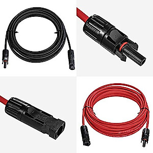 Carkio Solar Adaptor Cable,1 Pair Waterproof 12AWG(4mm²) Wire 25 Feet Solar Panel Extension Cable Wire with Female and Male Connectors Compatible with Solar Panel System-Red&Black