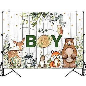 Sensfun It's A Boy Woodland Backdrop Woodland Animal Baby Shower Birthday Background 7x5ft Woodland Creatures Forest Friends Safari Theme Party Banner Decoration