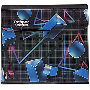 Trapper Keeper Binder, Retro Design, 1 Inch Binder Includes 2 Folders and Extra Pocket, Metal Rings and Spring Clip, Secure Storage, Shapes, Mead School Supplies (260038CQ1-ECM)