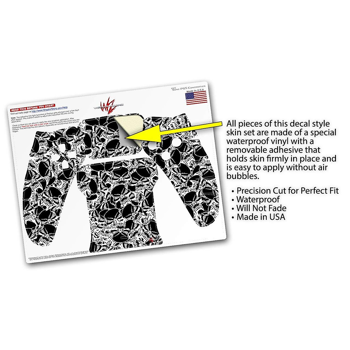 WraptorSkinz Skin Wrap compatible with Sony PS5 DualSense Controller Scattered Skulls Black (CONTROLLER NOT INCLUDED)