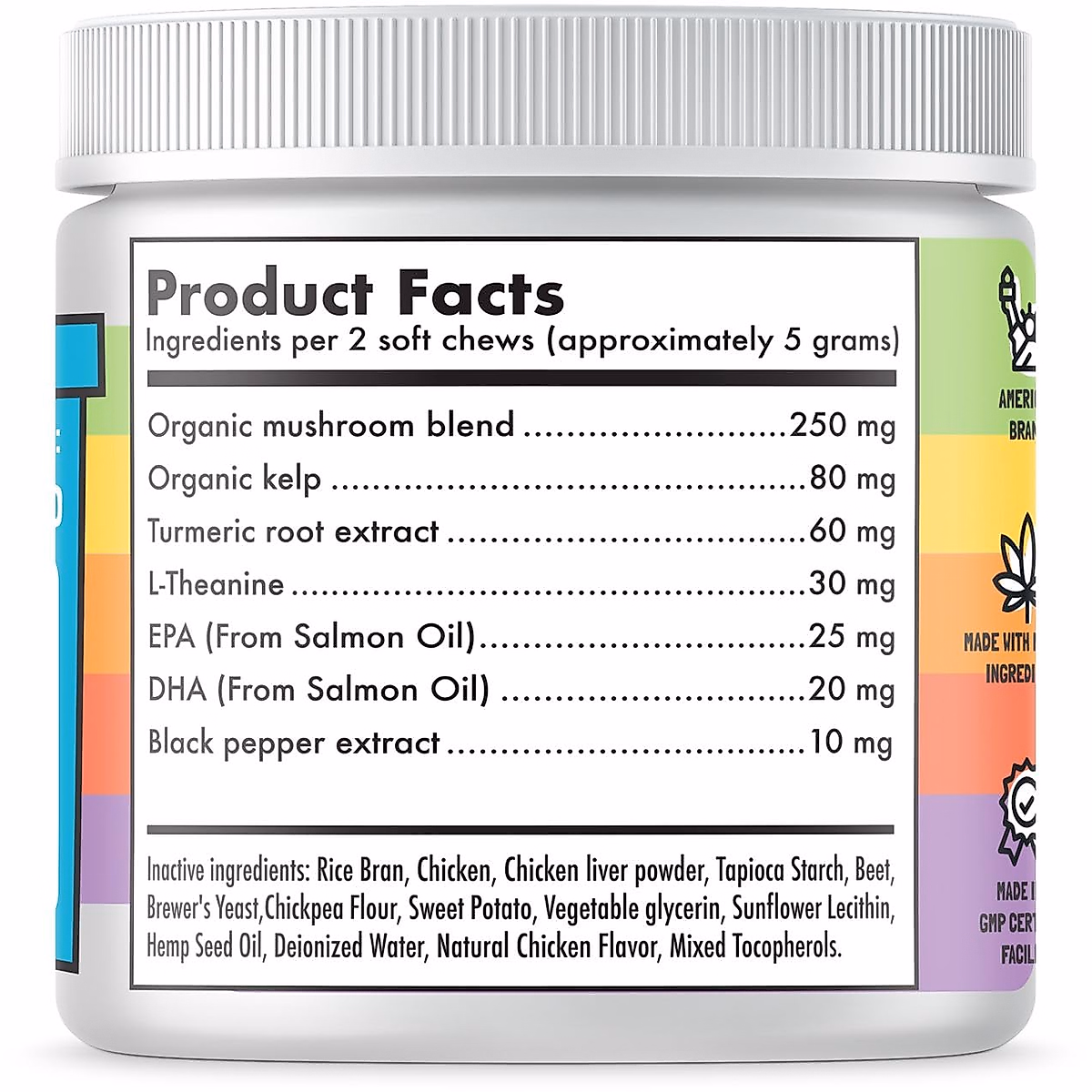 Mushroom Complex Treats for Dogs with Reishi, Shiitake, and Turkey Tail Mushrooms for Cognition and Immune Boosting Supports Digestive Health and Reduces Inflammation DHA EPA Turmeric Kelp (120pcs)