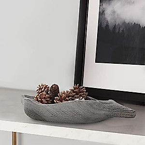 Oakrain Wooden Decorative Dough Bowl for Decor, Leaf Shaped Wooden Bowls with Handle, Hand Carved Dough Bowl for Farmhouse Vintage Rustic Decor(15.7"x 9.1" Grey)