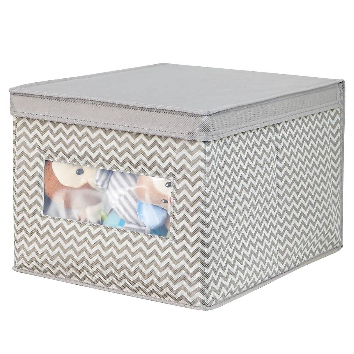 mDesign Large Soft Stackable Fabric Baby Nursery Storage Organizer Holder Bin Box with Front Window/Lid for Child/Kids Bedroom, Playroom, Classroom, Spira Collection, 4 Pack, Taupe/Natural