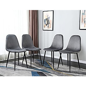 Round Dining Table Set for 4 - Circle Glass Dining Room Table Set,5 Piece Black Dining Set with Velvet Dining Chairs - Modern Kitchen Table and Chairs for Dining Room,Dinette or Small Space,Deep Grey