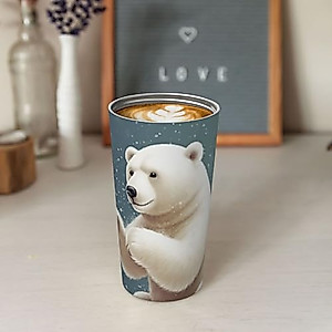 GTKSYNVE Reusable Coffee Mug with Lid and Handle, Funny Polar Bear Playing Snowball Tumbler for Hot & Cold Drinks 16oz Stainless Steel Insulated Coffee Tumblers Double Wall Vacuum Thermal Cup