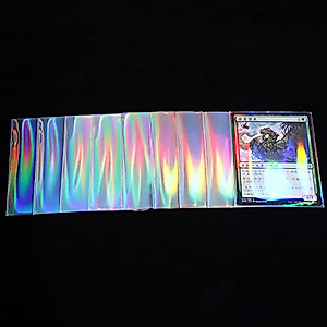 Black Lotus 100CT Double Side Foil Gemstone Rainbow Laser Flashing Card Sleeves Trading Cards Shield Magic Card Protector Holographic Flashing Protective Idol Cover (Rainbow 65x90mm)