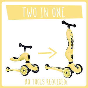 Scoot & Ride - Highwaykick 1 Children Adjustable Seated or Standing 2-in-1 Scooter Including Safety Pads (Lemon) - for Ages 1-5