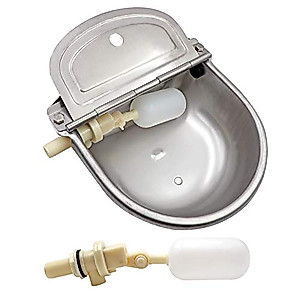MACGOAL Stainless Steel Automatic Waterer Bowl with Drain Plug and 2 Float Valves, Water Trough for Livestock Dog Goat Pig Waterer