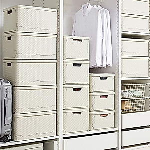 Pack of 4 Folding Storage Boxes with Lids Foldable Plastic Storage Bins Organizer Container Shelf Basket with Lid for Home Bedroom Closet Office