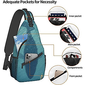 Stylish Chest Sling Bag A Man On A Boat Floating Next to A Huge Whale,Crossbody Shoulder Backpack Adjustable Chest Bag Lightweight Casual Daypack for Men Women Outdoor Sports Biking Climbing