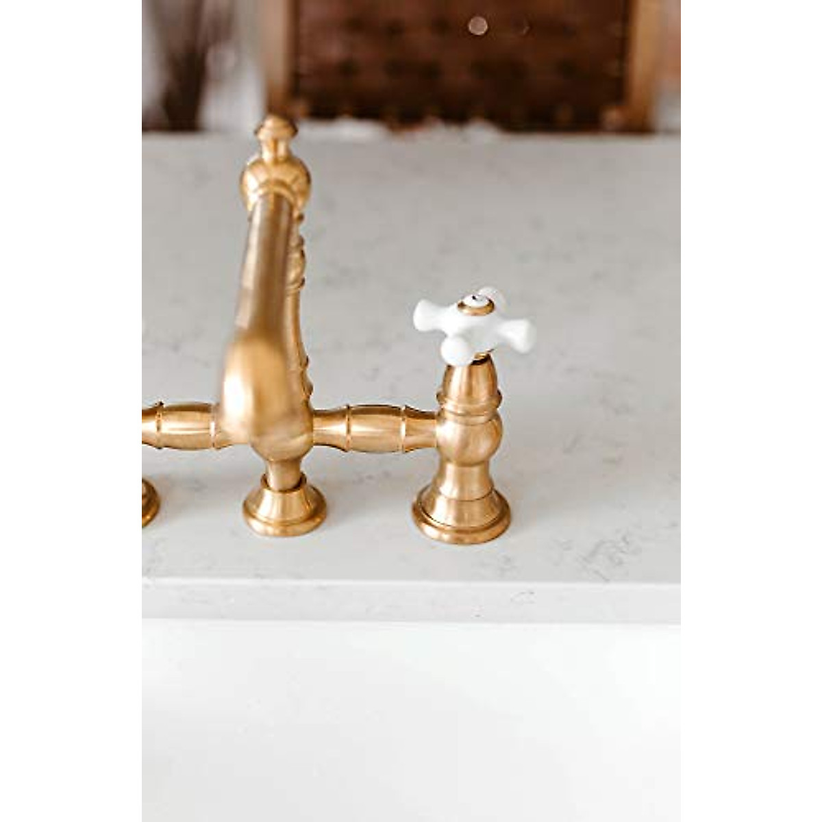Kingston Brass KS7277PXBS English Country 8" Bridge Kitchen Faucet with Sprayer, Brushed Brass