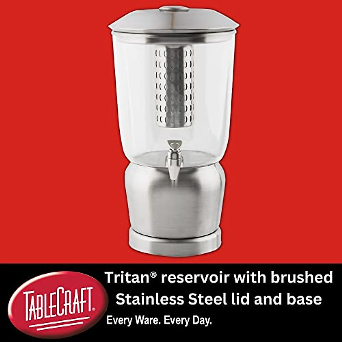 Tablecraft 2.5 Gallon Drink Dispenser with Fruit Infuser & Stand | BPA Free | Tritan Stainless Steel | Cold Beverage Dispenser for Catering, Buffet or Home Use (75)