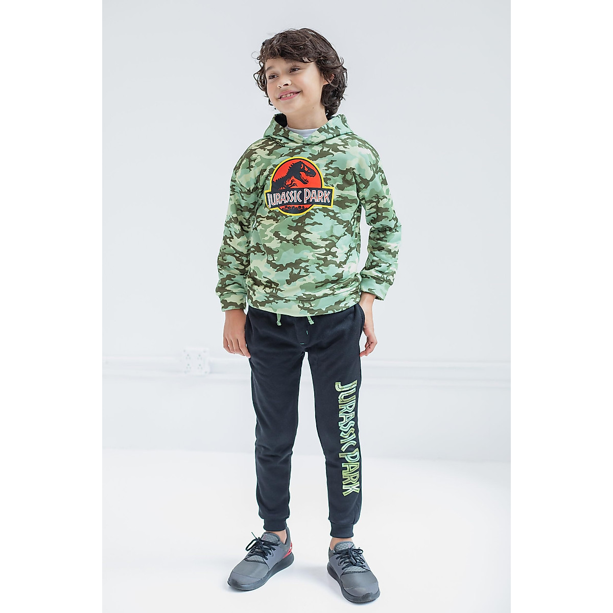 Jurassic World Jurassic Park Little Boys Fleece Pullover Hoodie and Pants Outfit Set Camo Black/Green 7-8