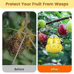 Solar Wasp Trap Outdoor Hanging, New Upgrade LED Blue Light Bee Traps Catcher, Wasp Insect Killer, Solar Panel Non-Toxic Reusable Hornet Yellow Jacket Trap for Garden, Yard (Yellow-2 Pack)