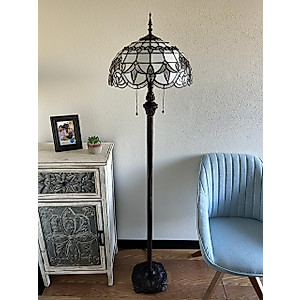 enjoy decor lamps Tiffany Floor Lamp White Stained Glass Baroque Style Lavender LED Bulbs Included for Living Room Dining Room Bedroom 16" D*16" W*64" H