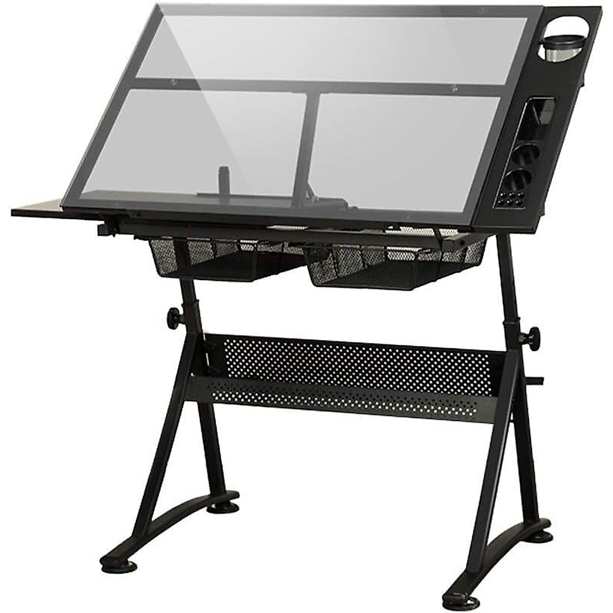 XiVue Drafting Table with Storage, Height Adjustable Tiltable Art Desk, Glass Panel Drawing Desk, for Work Study Painting Craft Table