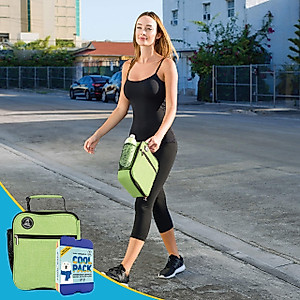 Healthy Packers Colored Slim Long Lasting Ice Packs and Insulated Lunch Bag (Green)