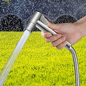 Hand Helds Bidet Sprayer with 5FT Hose, Adjustable Water Pressure Control Sprayer for Toilet Bathroom Cloth, Toilet Bidet Sprayer for Intimates Care Baby Wash Bathroom Yard Accessories (Silver)