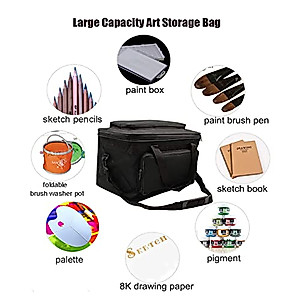 Art Supplies Organizer Bag Craft Tool Storage Tote Carrying Case Artist Travel Carrier Waterproof Paint Box Foldable For Drawing Painting Large Capacity black HHB-013 18.5*11.8*10.6inch(47*30*27cm)