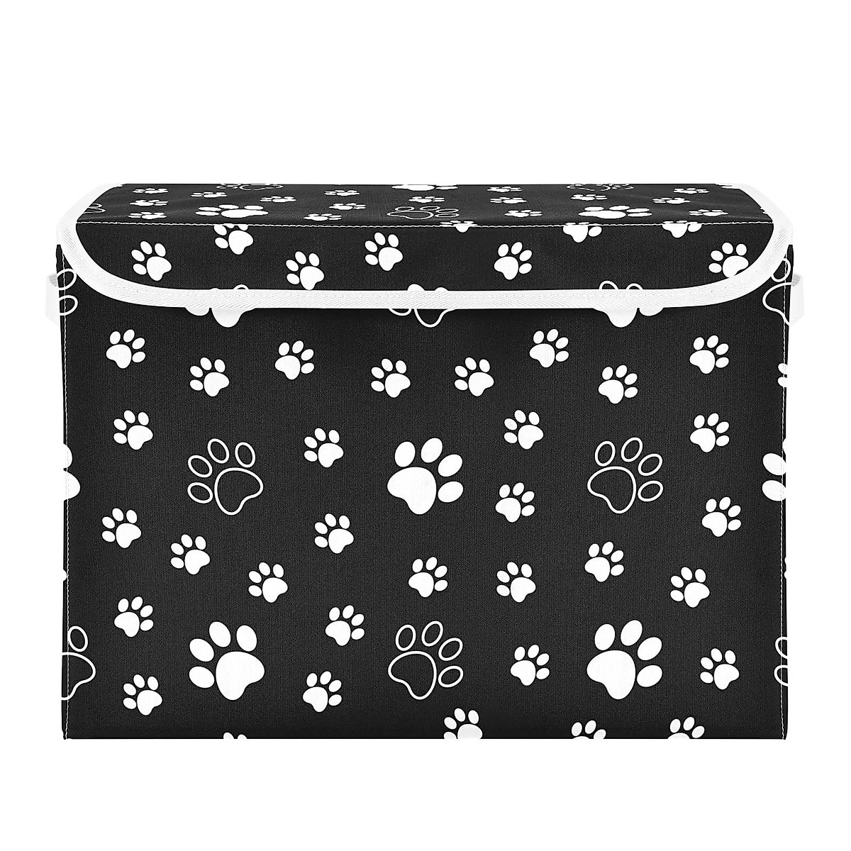 Nisza White-paw-print-black Large Collapsible Storage Bins with Lids and Handle, Foldable Fabric Storage Boxes Cube for Home Office