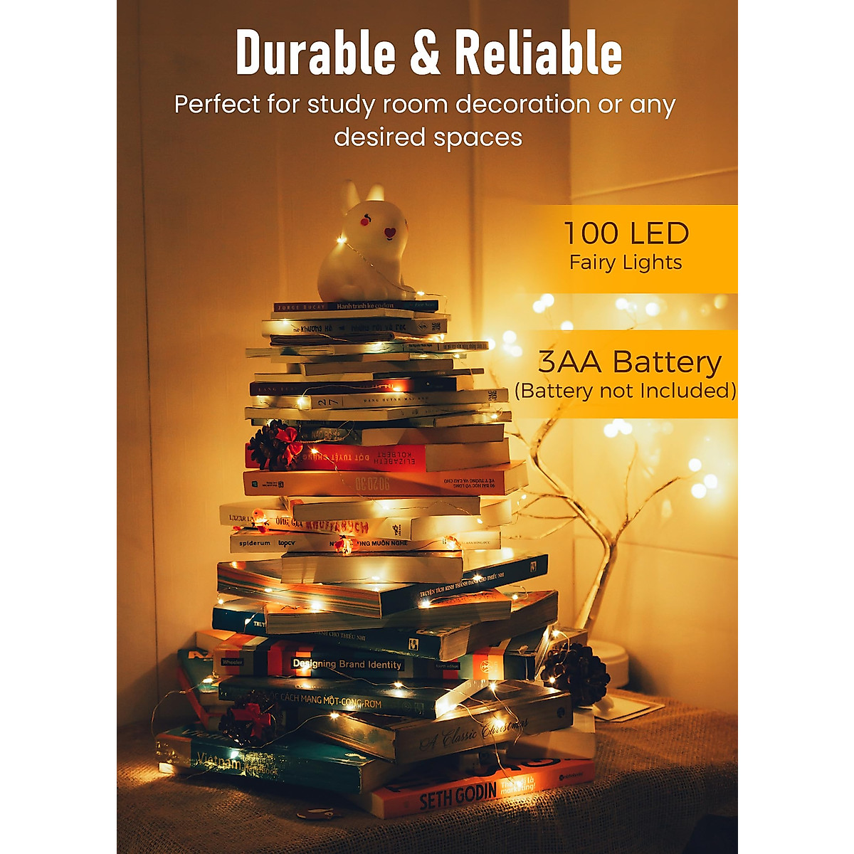 Fairy Lights Battery Operated, 4 Pack 33FT 100 LEDs Mini Battery Powered String Lights, Waterproof Copper Wire Twinkle Lights Mason Jar Lights for Indoor Home Wedding Christmas Decoration, Warm White