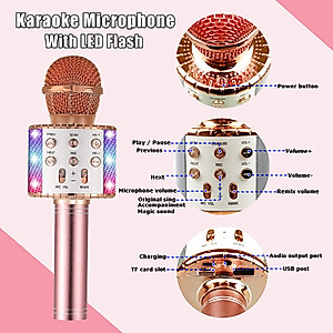 Geronmine Wireless Bluetooth Karaoke Microphone for Kids, Portable Handheld 5 in 1 Karaoke Mic Speaker Machine Birthday Home Party Gift for Kid Adults