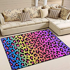 ALAZA Home Decoration Neon Rainbow Colored Leopard Large Rug Floor Carpet Yoga Mat, Modern Area Rug for Children Kid Playroom Bedroom, 5' x 7'
