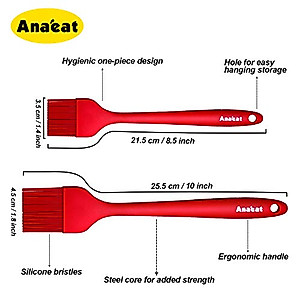 Anaeat High Heat Resistant Silicone Basting Pastry Brush Set of 2- Hygienic One Piece Design Spread Oil Butter for BBQ Grill Barbecue Baking Kitchen Cooking - BPA Free & Dishwasher Safe (10"+8")