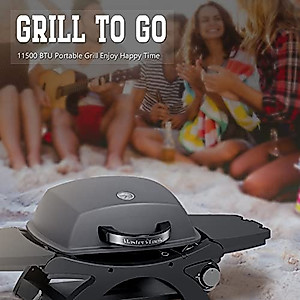 MASTER COOK Propane Gas Grill, Portable Tabletop Barbecue Grill with Cart for Patio, Camping, Travel