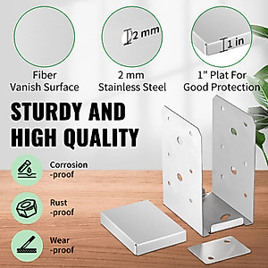 HomiShare 4"x 4" Post Base, 4Pcs Stainless Steel Post Anchor (Inner Size:3.74 x 3.15"), Adjustable Post Bracket Fits for 4"x4" Wood Post, Post Base for Rough Size Lumber (4"x4", 4Pcs)