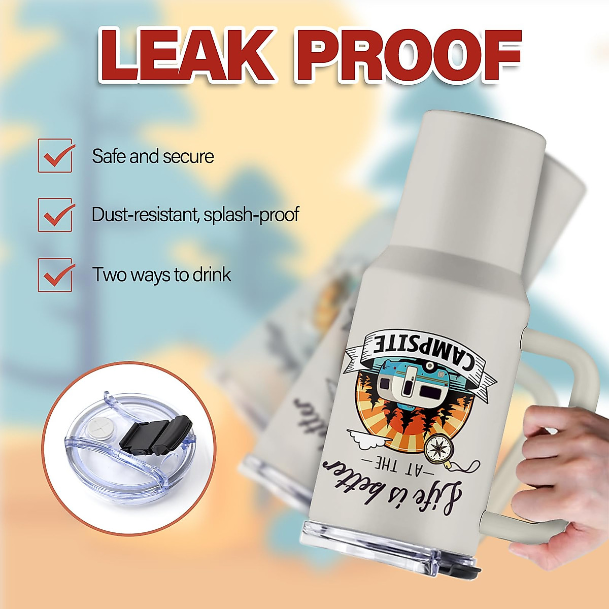 Uibunoo Gift Idea for Campers, Life Is Better at the Campsite Tumbler with Handle, 40 Oz Stainless Steel Camp Tumbler, Camper Gifts for Campers Women Men, Camping Lovers, Camp Gift for Birthday