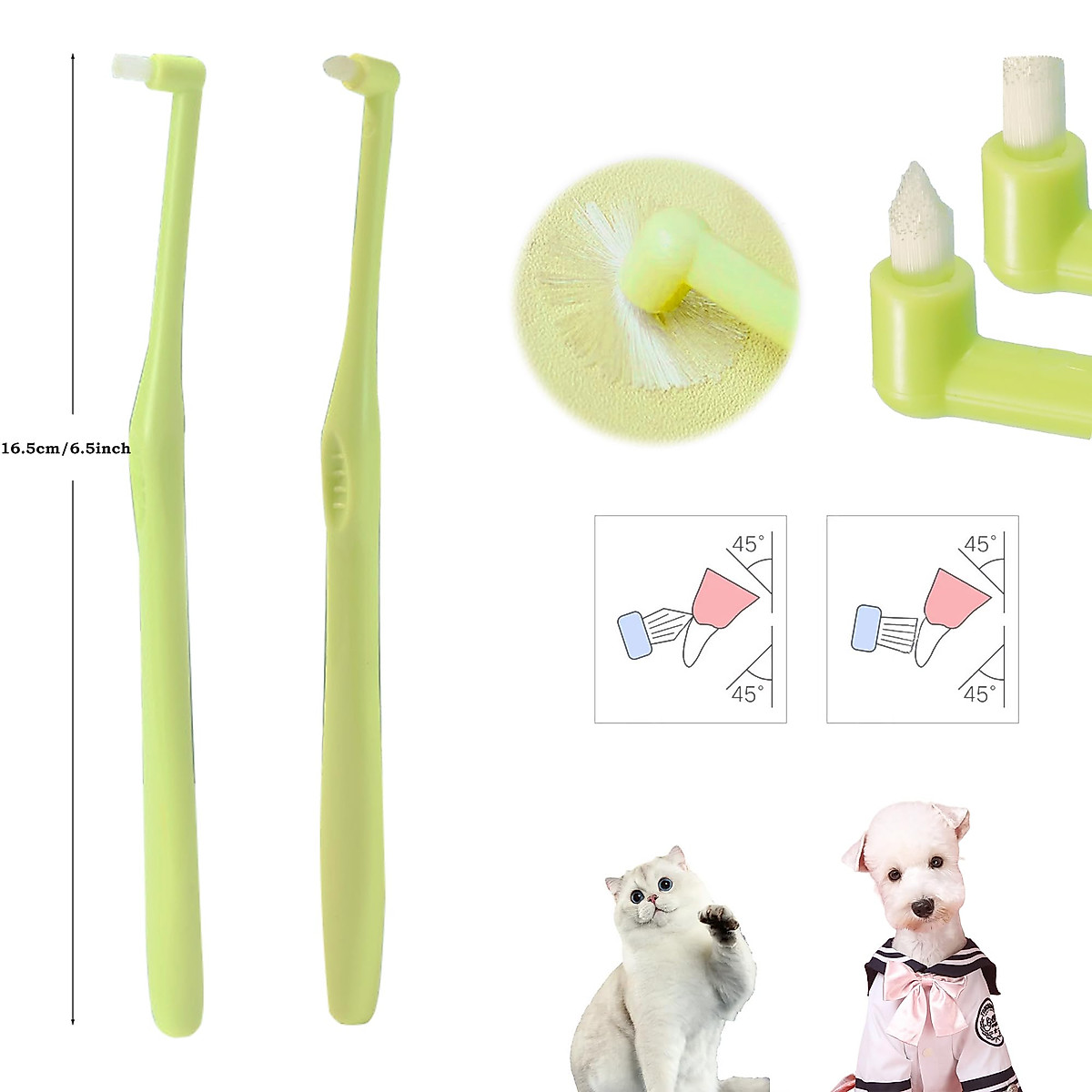 Dog & Cat Toothbrush Kit, 360º Pet Toothbrush, Food Grade Silicone Dog Finger Toothbrush, Dual Head Bristles Tooth Brush, Triple Head Dog Toothbrushes, Cleaning Brushes for Dog Cat Oral Dental