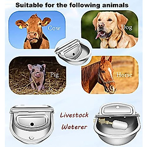 Automatic Livestock Drinking Water Bowl with 2 Float Ball Valves and (Drain Hole), 304 Stainless Steel Livestock Horse Waterer Dispenser, Water Trough for Cattle, Horse, Pig, Sheep, Dogs, Calf, Goat