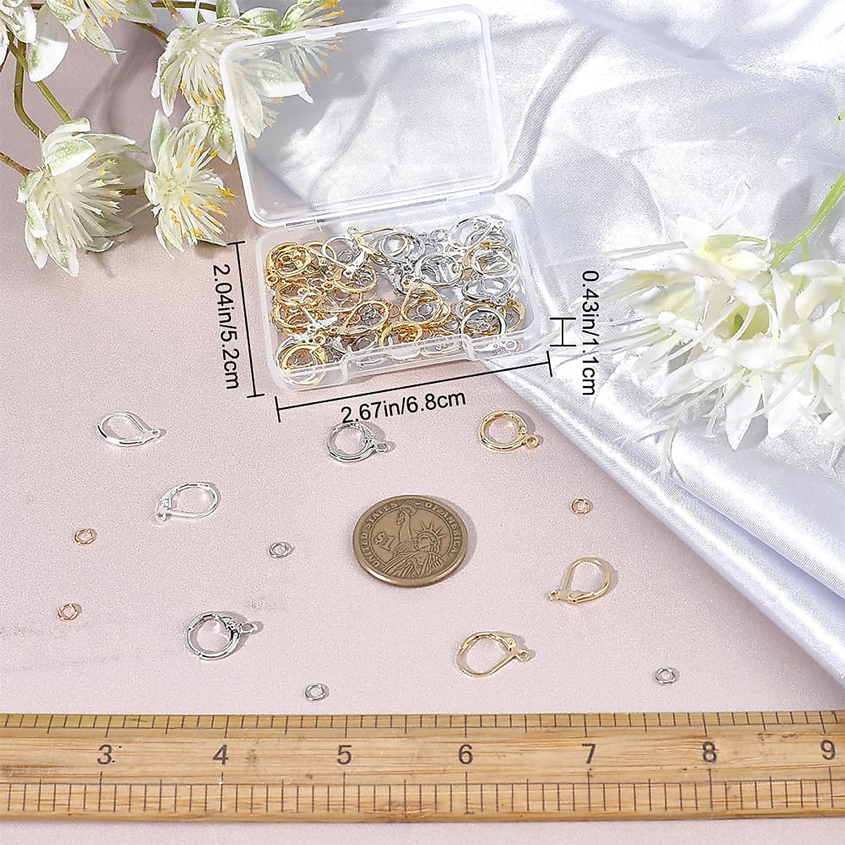 CREATCABIN 2 Colors 48Pcs Leverback Earwires Leverback Earring Hooks Kit 18k Gold Plated Sterling Silver Dangle Earwire Findings with Horizontal Loops Jump Rings for Earring Making Accessories