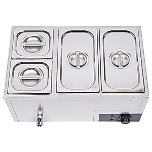 SNKOURIN Commercial Food Warmer,110V 4-Pan Stainless Steel Electric Steam Table Buffet Food Warmer with Temperature Control and Cover,Suitable for Parties,Catering and Restaurants